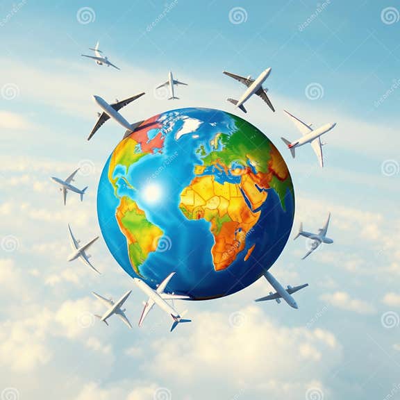 Planes Flying Around the World at 28-1-2025 Stock Illustration - Illustration of variety, trails ...