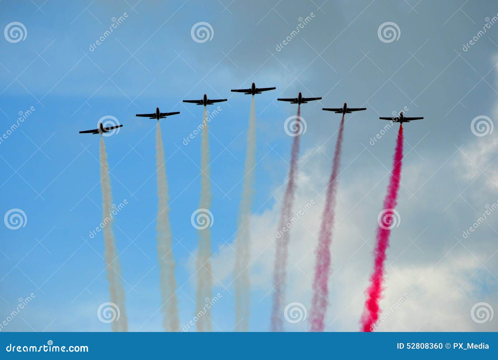 Planes Formation Flying On Blue Sky Background Royalty-Free Stock ...