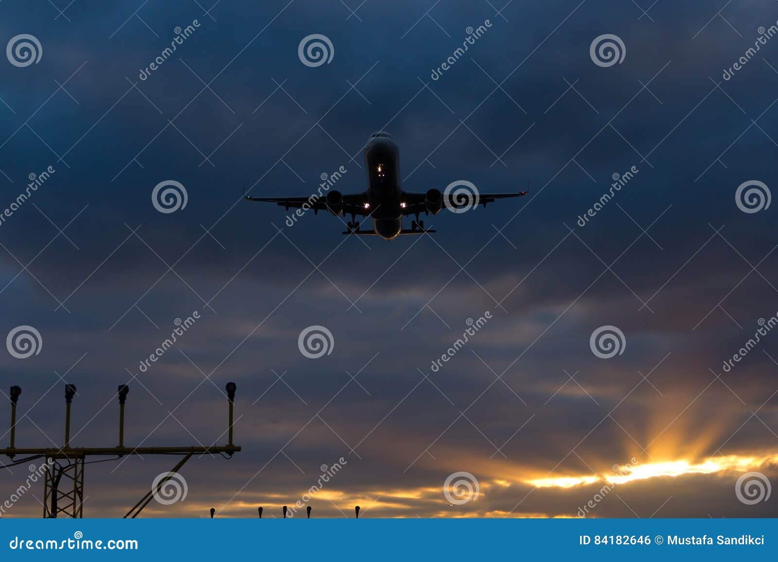 Planes Landing Perfect Sky Sunset Stock Photo - Image of flight ...