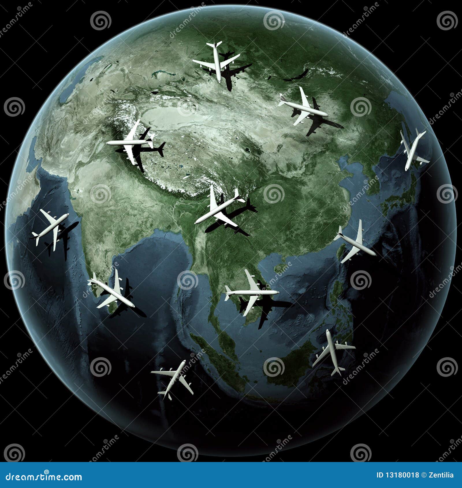 Planes Over World Map. Airlines Top View. Airplane Flying Above World ...