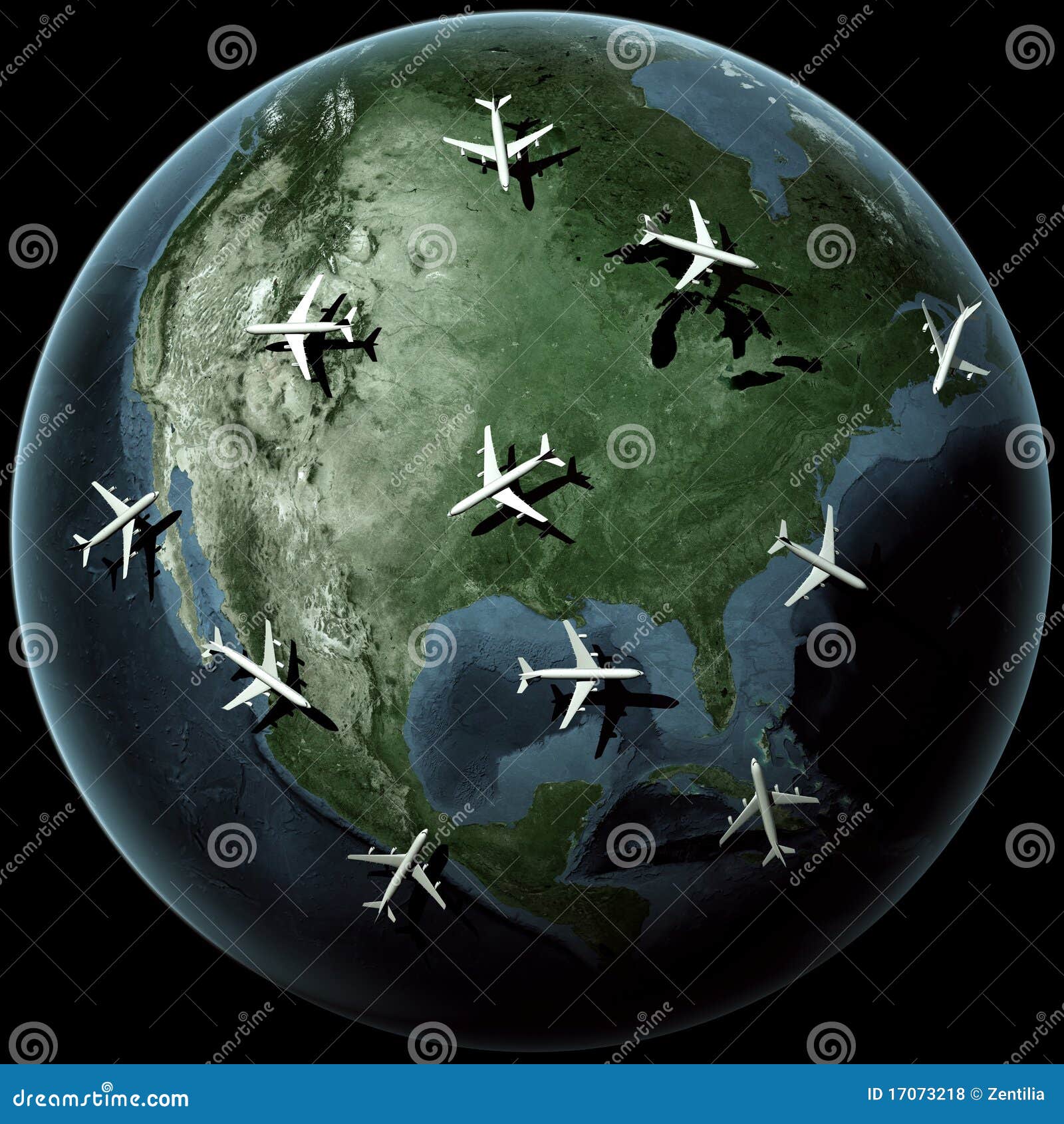 Planes Over World Map. Airlines Top View. Airplane Flying Above World ...