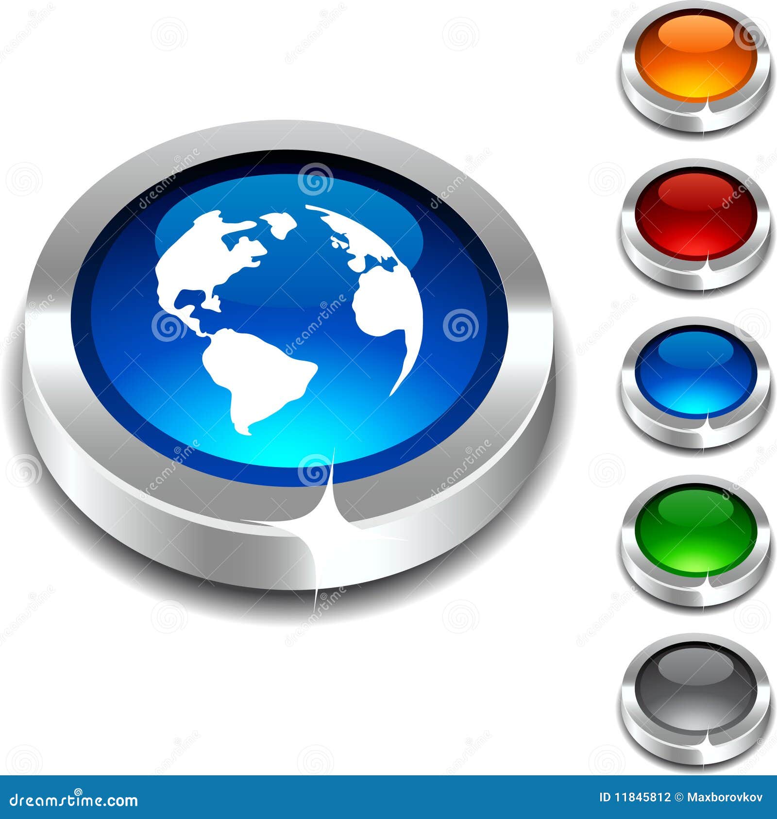 Planet 3d button. stock vector. Illustration of metal - 11845812