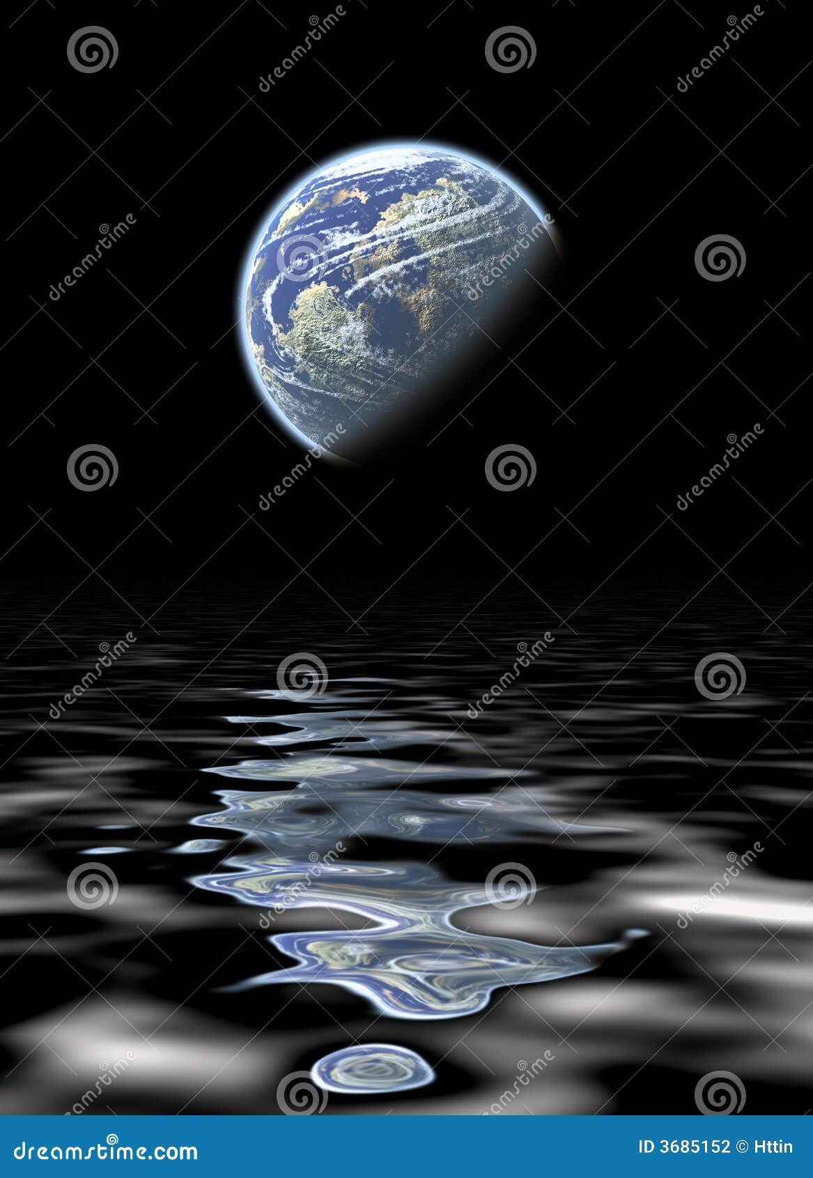 Planet above the sea stock illustration. Illustration of stamp - 3685152