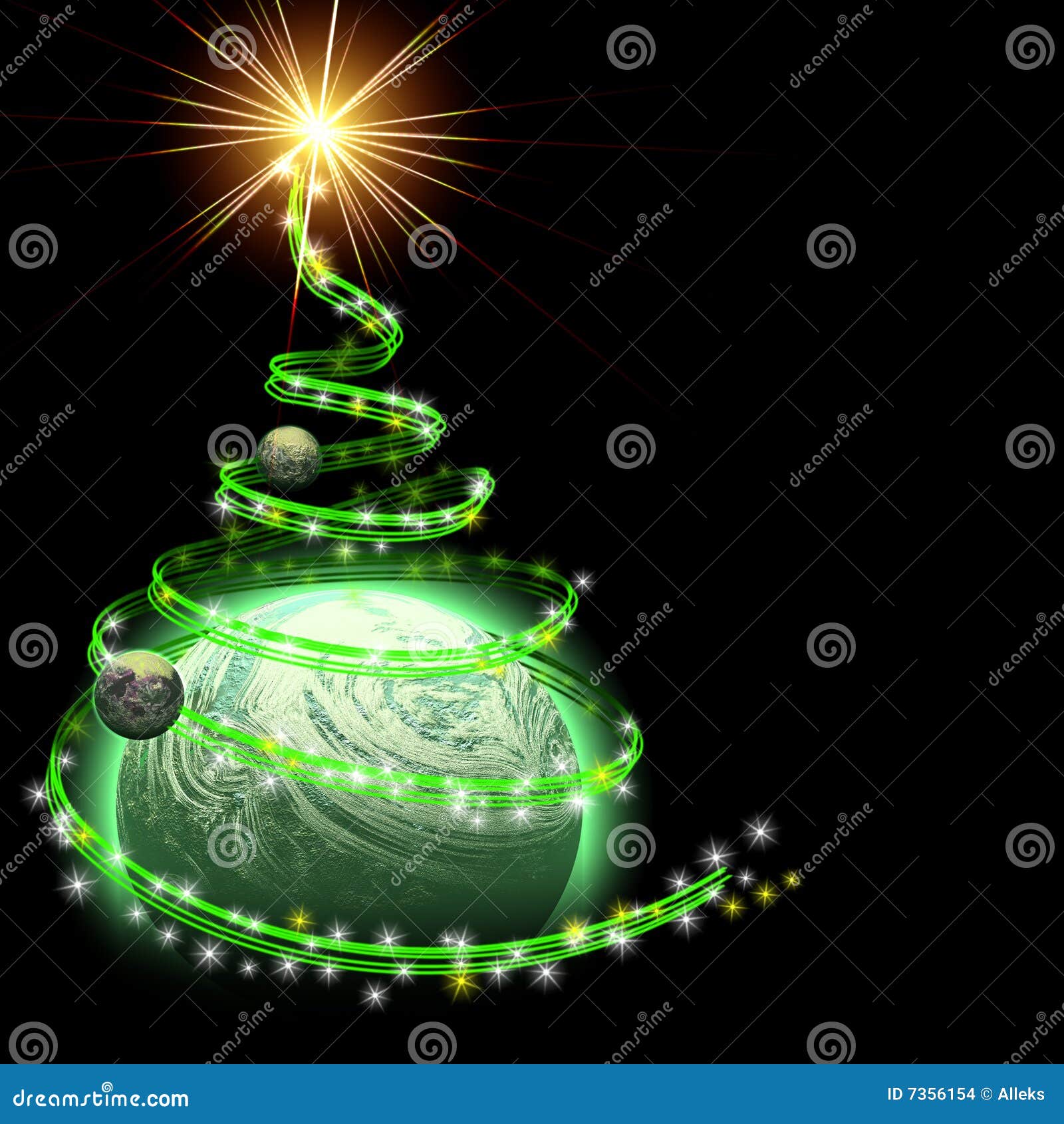 Planet with Abstract Christmas Tree Spiral Stock Illustration ...