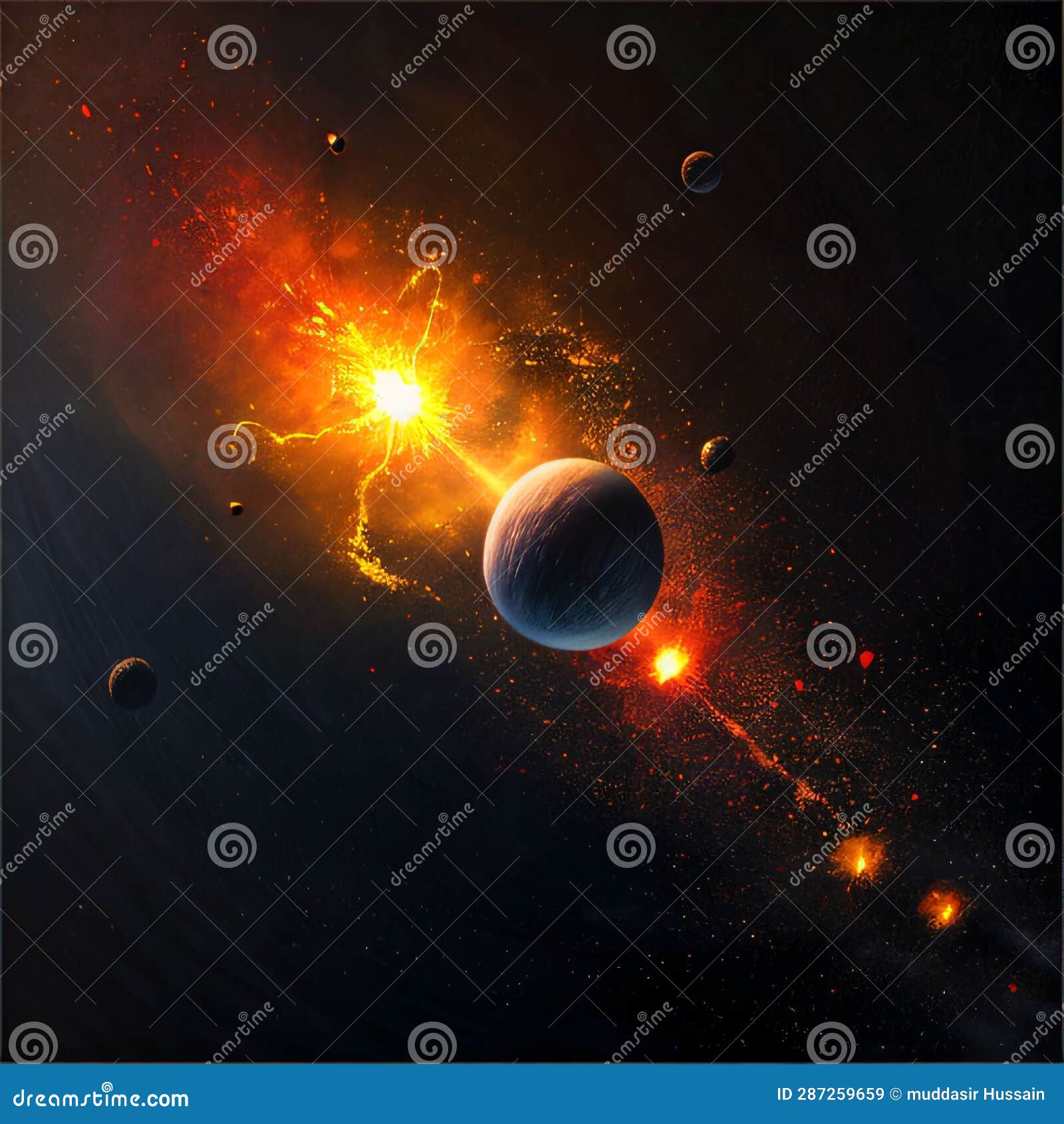 A Planet crash in galaxy stock illustration. Illustration of quail ...