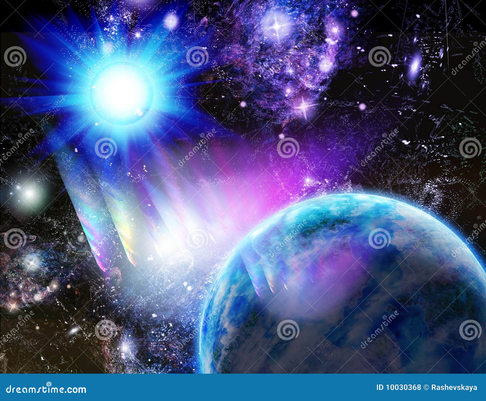 Planet at a blue sun stock photo. Image of moon, digital - 10030368