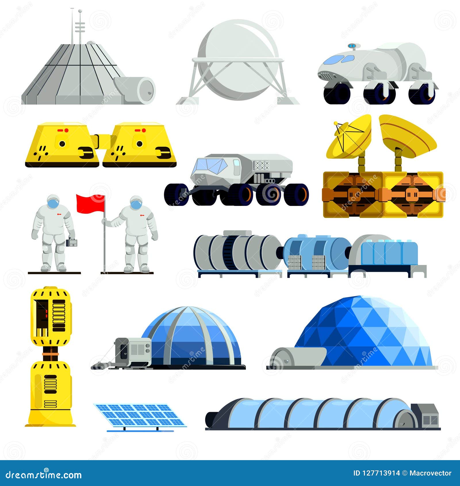 Planet Colonization Flat Icons Set Stock Vector - Illustration of ...