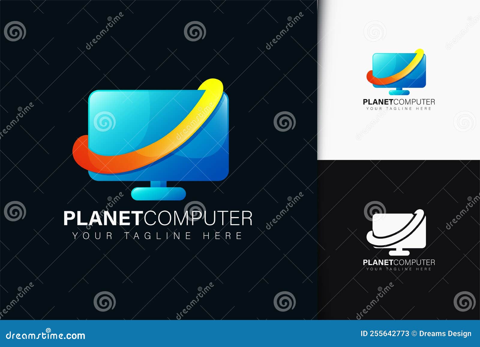 Planet Computer Logo Design with Gradient Stock Vector - Illustration ...