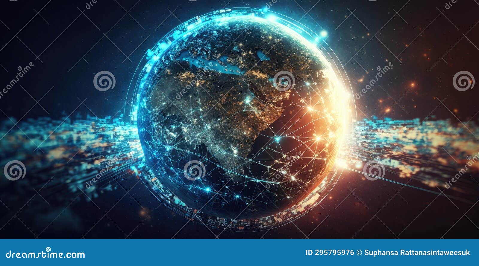 Planet Covered with Abstract Connection Line Stock Photo - Image of ...