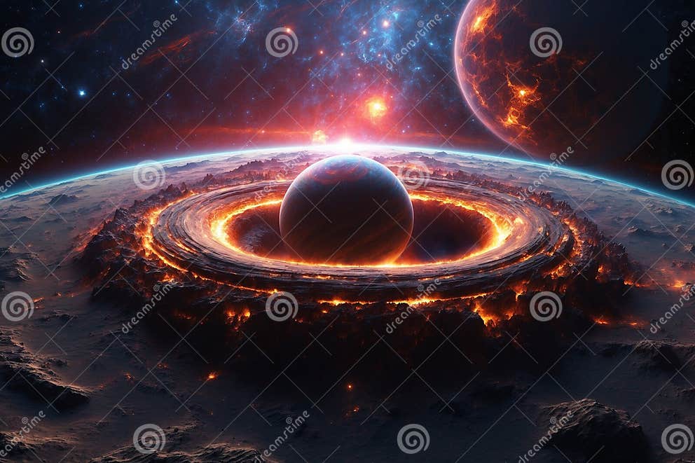 A Planet that Crashes into the Surface of Another Planet with a Ring of ...