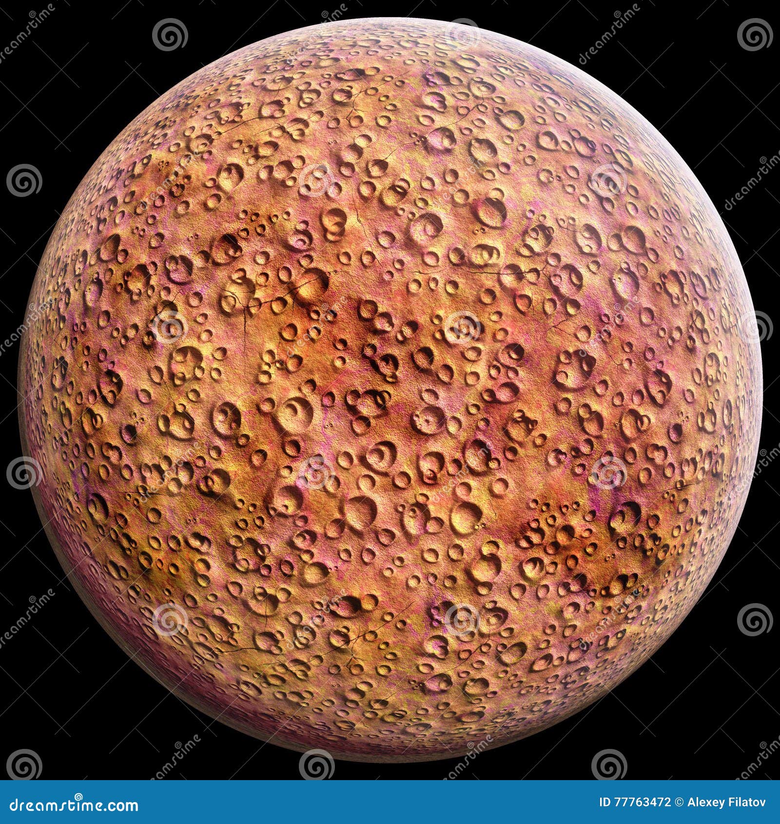 Planet With Craters On A Black 3D Illustration Stock Illustration ...