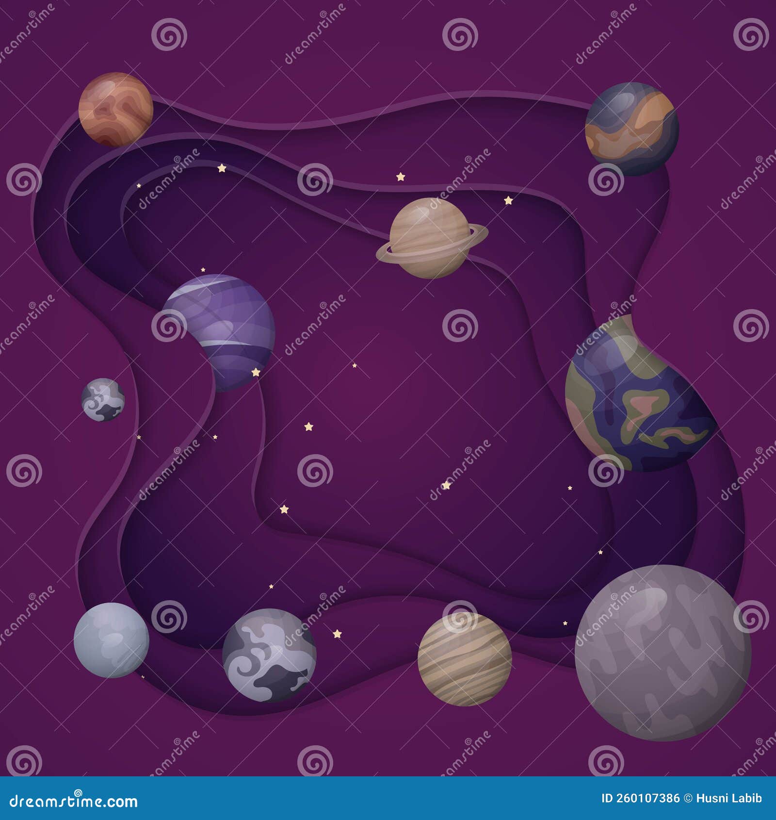 Planet Design in Purple Space with Paper Cut Design for Education ...
