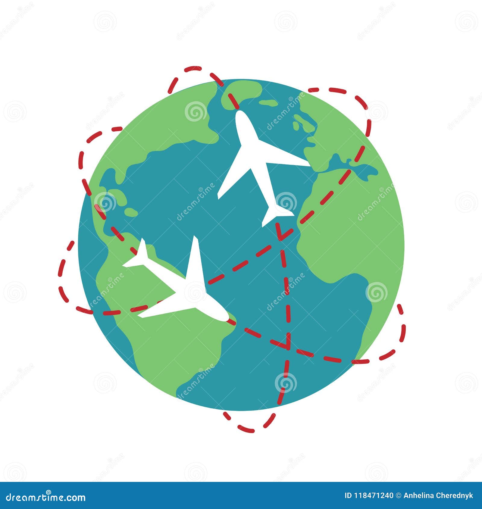 Earth With Airplane Travelling Concept Icon Cartoon Vector ...