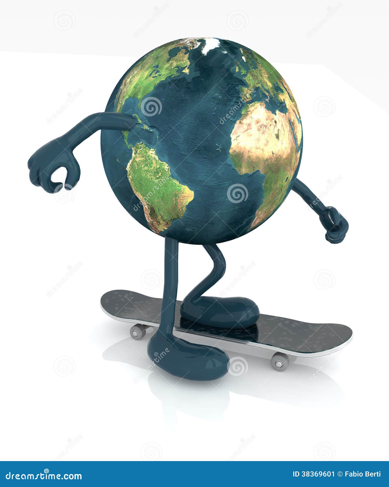 Planet Earth with Arms and Legs on Skateboard Stock Illustration ...
