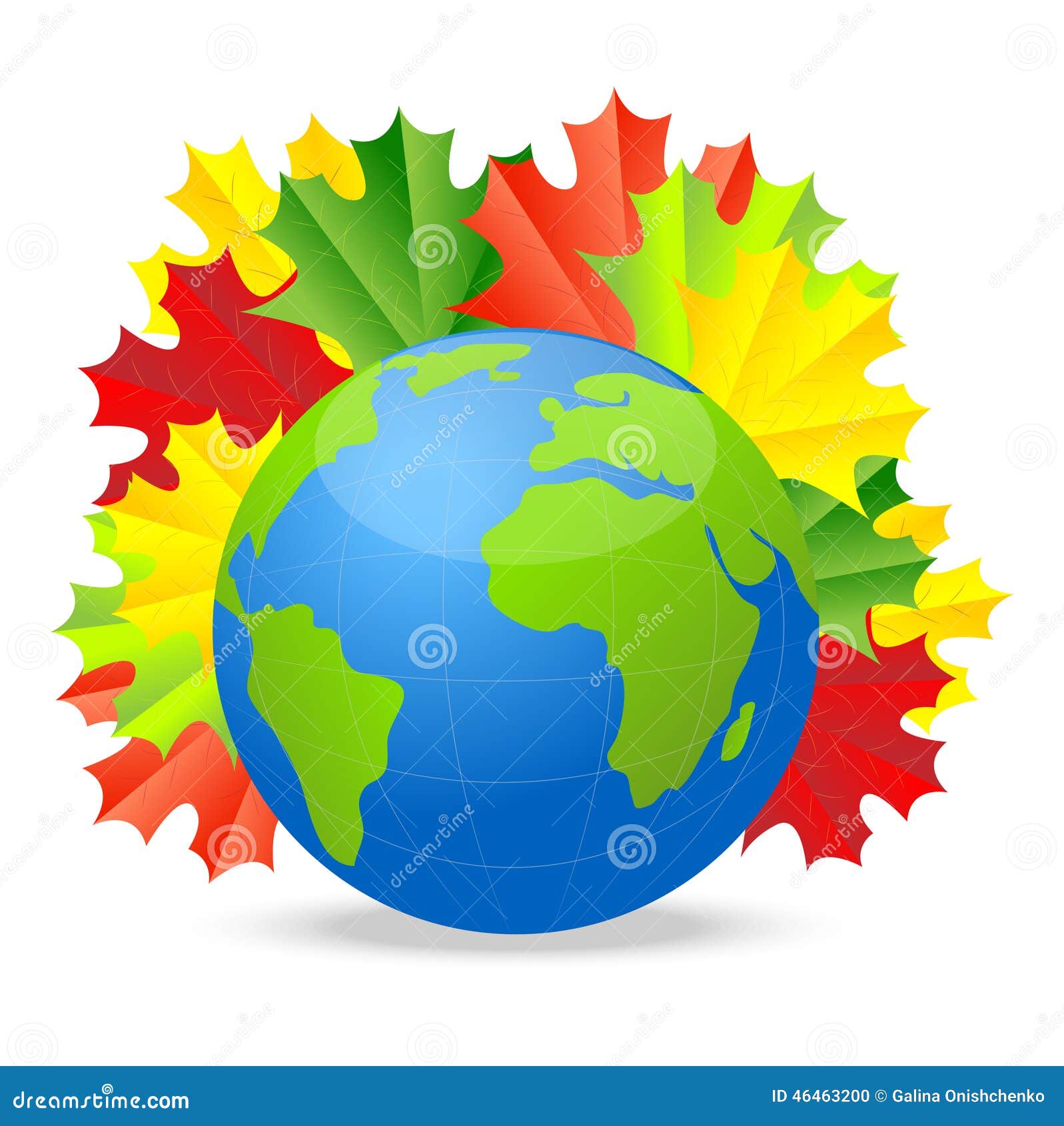 Planet Earth with the Autumn Leaves of Maple Stock Vector ...