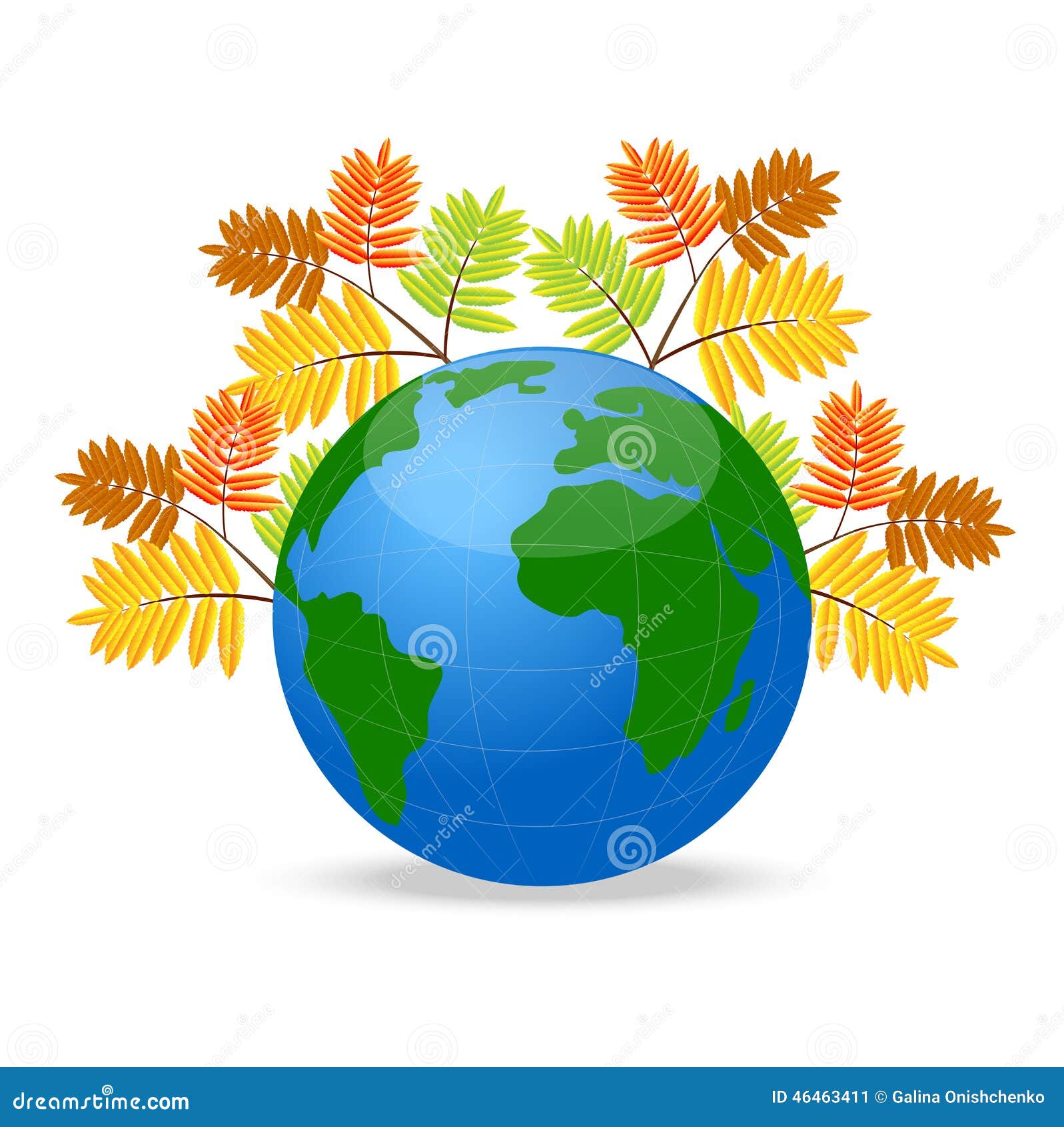 Planet Earth with the Autumn Leaves of Wild Ash Stock Vector ...