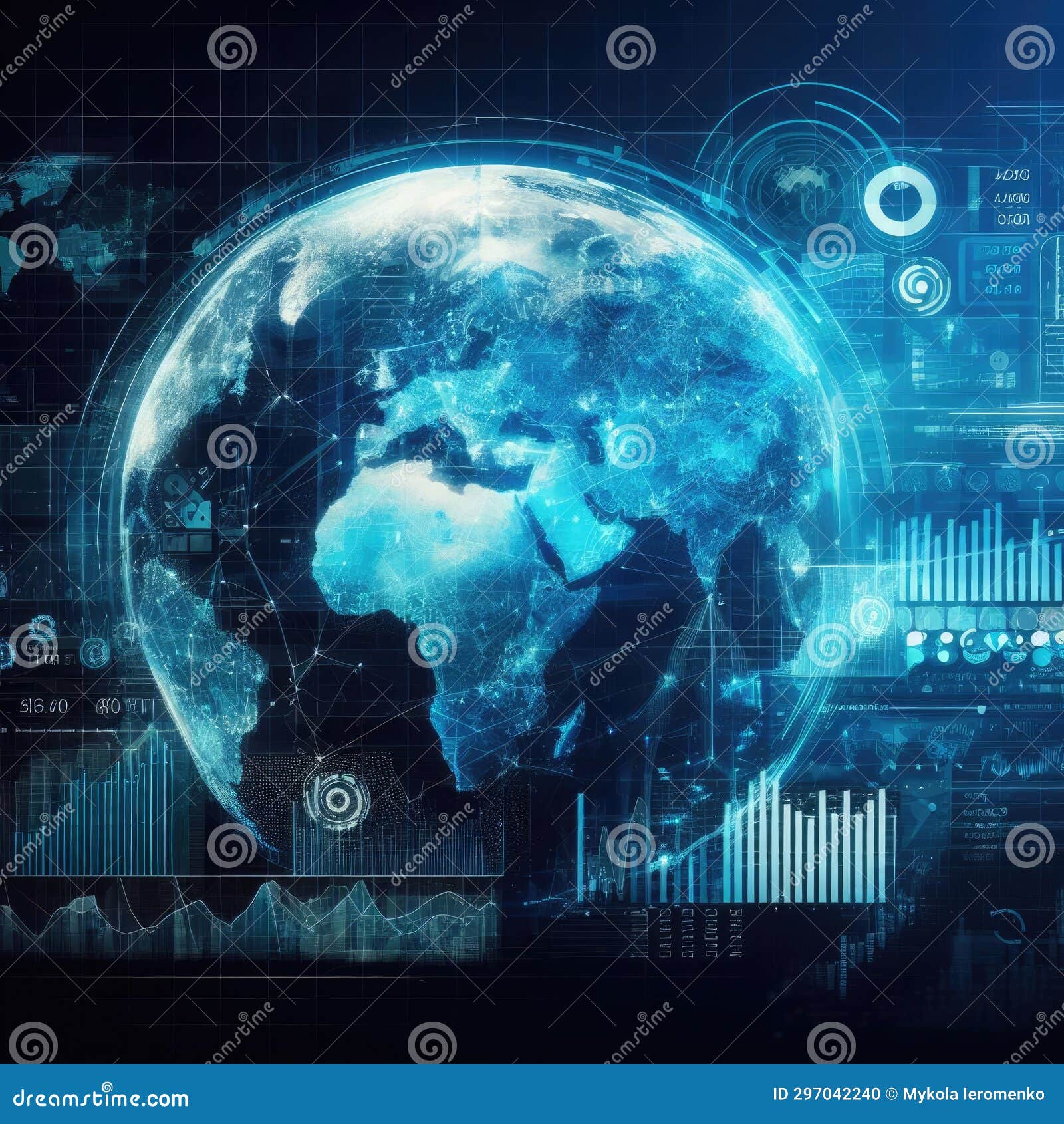 Planet Earth on the Background of Graphs, Diagrams. Stock Illustration ...