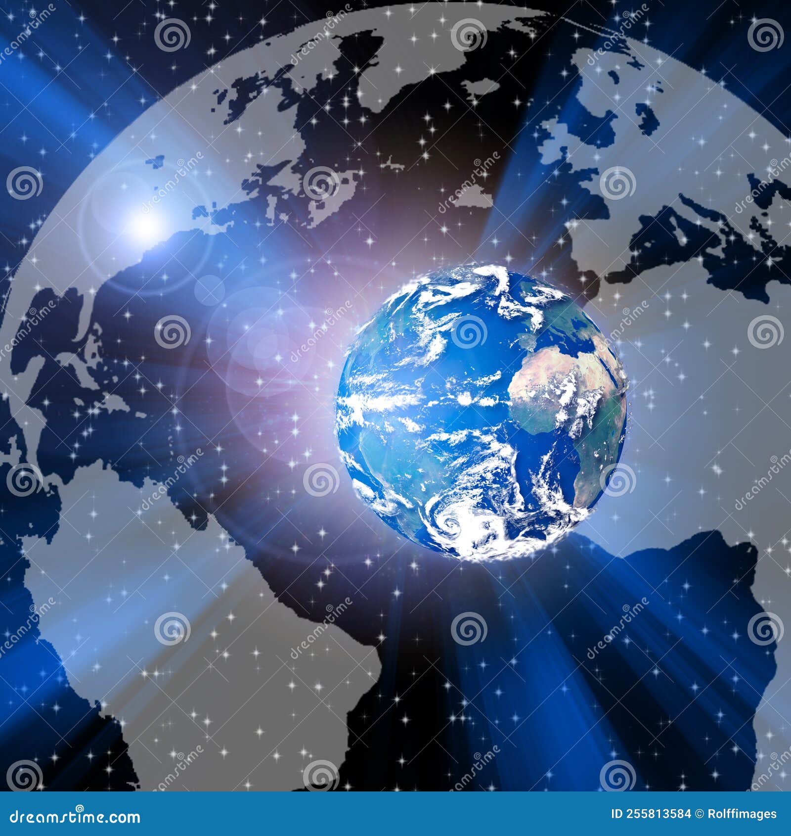 Planet Earth in Beam of Light Stock Illustration - Illustration of ...