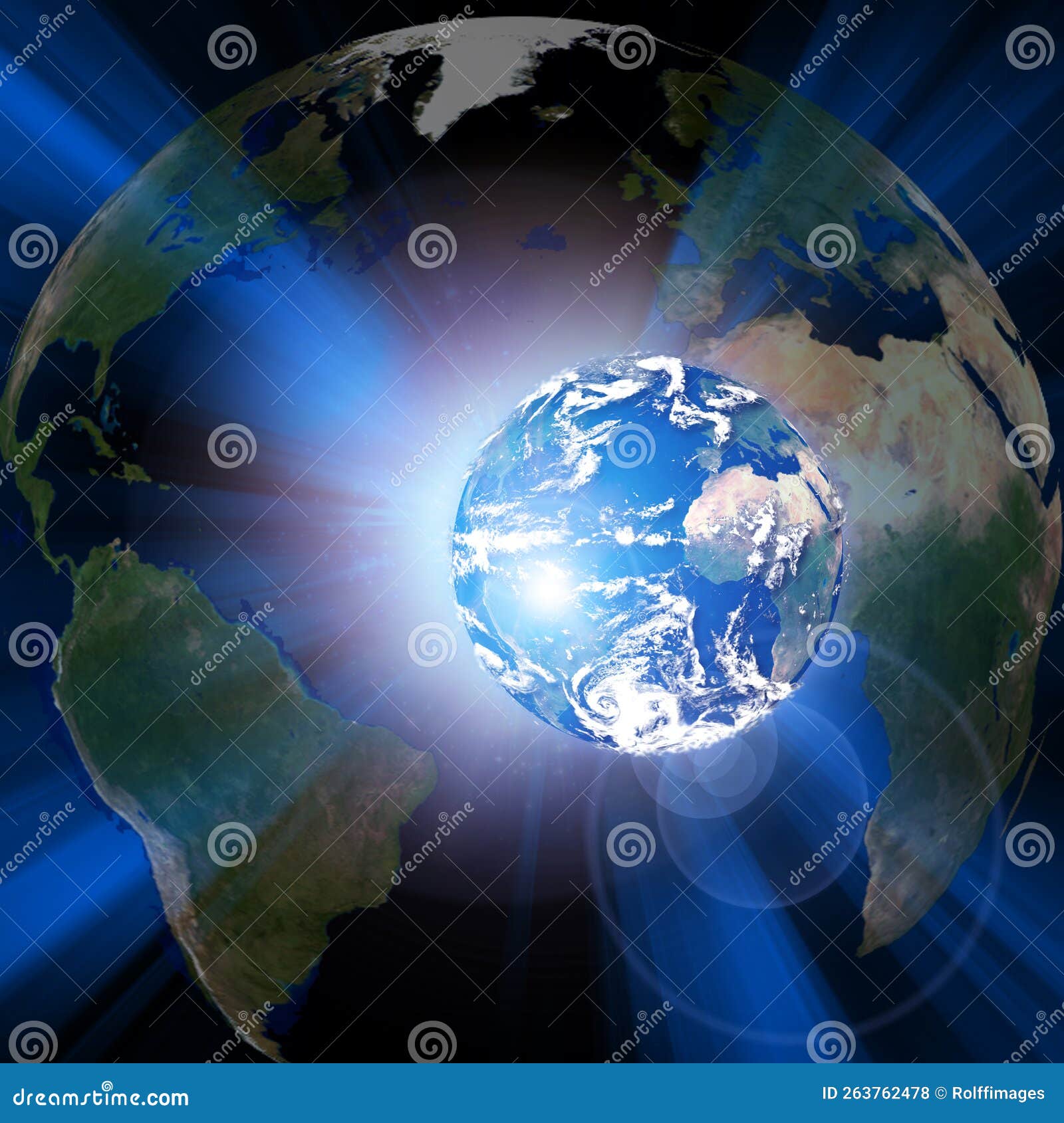 Planet Earth in Beam of Light Stock Illustration - Illustration of rays ...