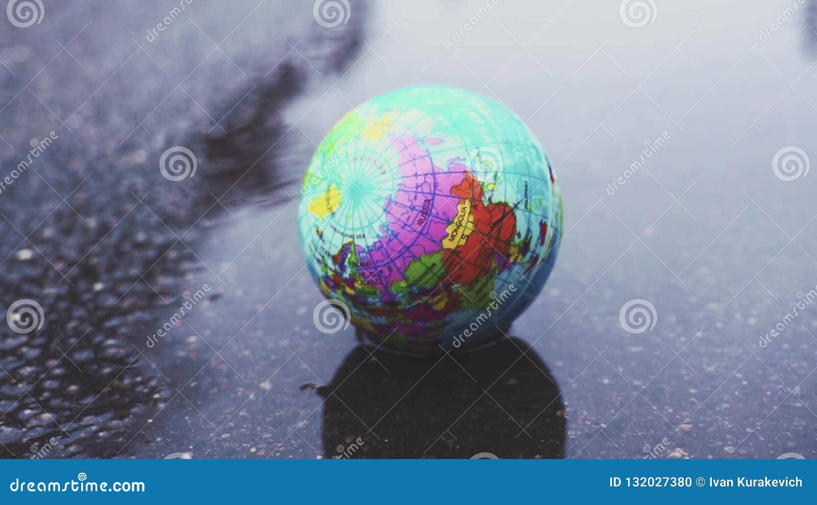 Planet Earth Beautiful Falls into a Muddy Puddle. Concept on ...