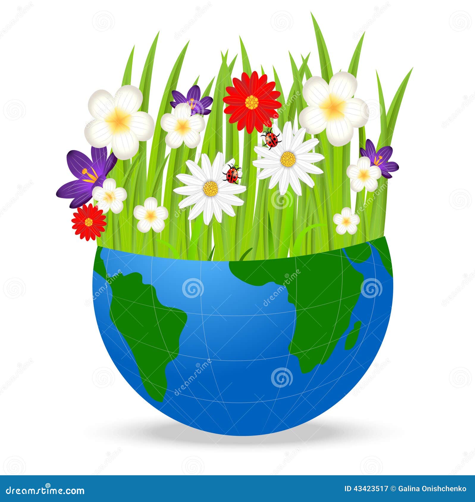 Planet Earth and Bright Beautiful Flowers on a White Background Stock ... Planet Earth and Bright Beautiful Flowers on a White Background Stock ...