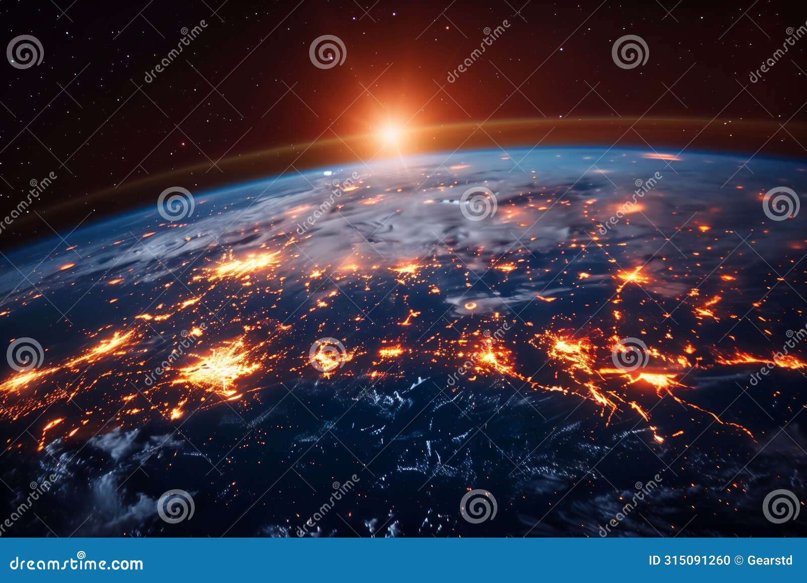 Planet Earth Burning with Fiery Patterns from Space Stock Photo - Image ...
