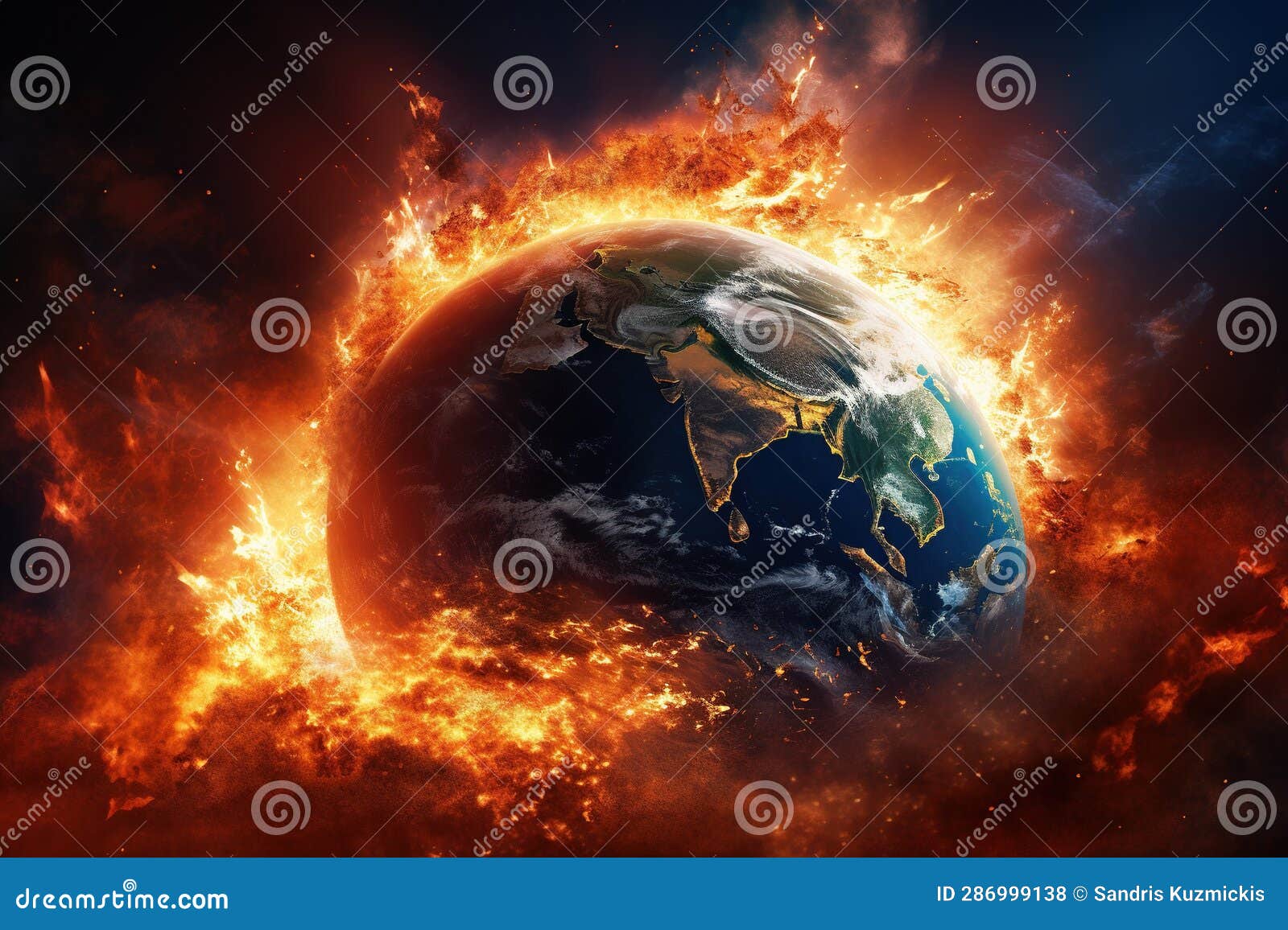 Planet Earth is Burning in Fire Stock Illustration - Illustration of ...