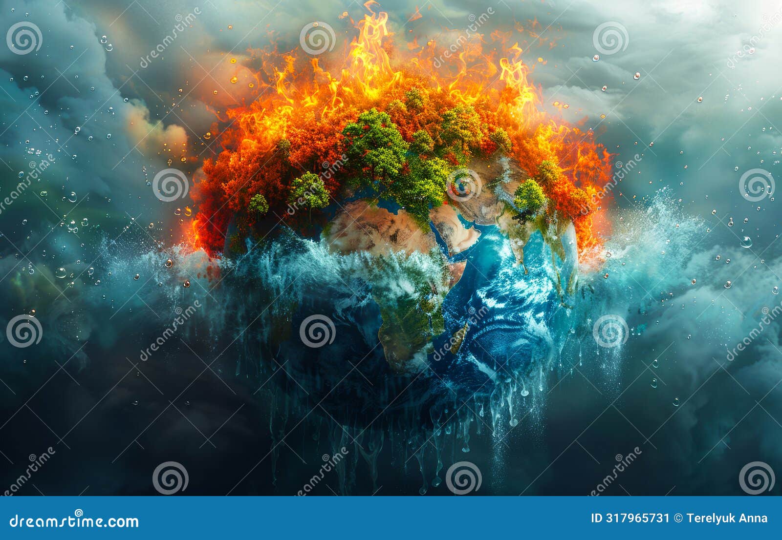 Planet Earth is Burning in the Forest at Night. Ecological Catastrophe ...