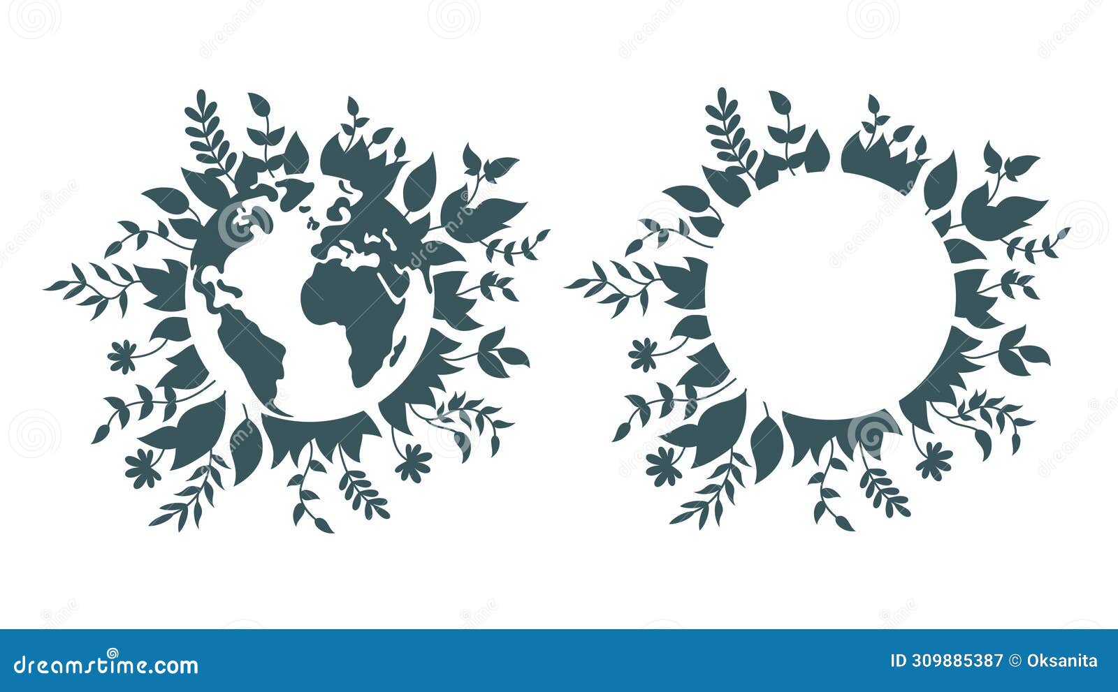 Planet Earth and a Circular Frame Adorned with Green Leaves. Stock ...