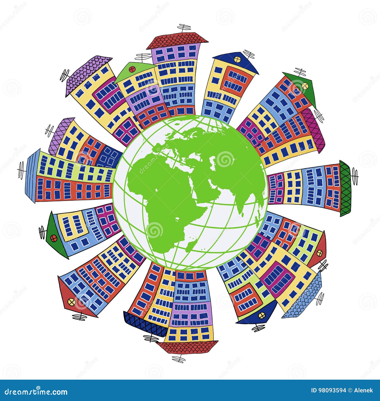 Planet Earth and city stock vector. Illustration of ecology - 98093594