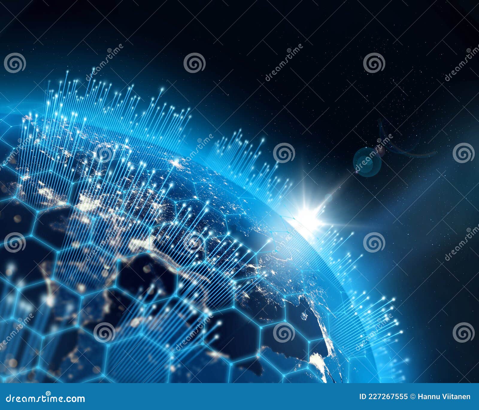 Planet Earth, City Lights and Digital Cellular Network Growing Binary ...