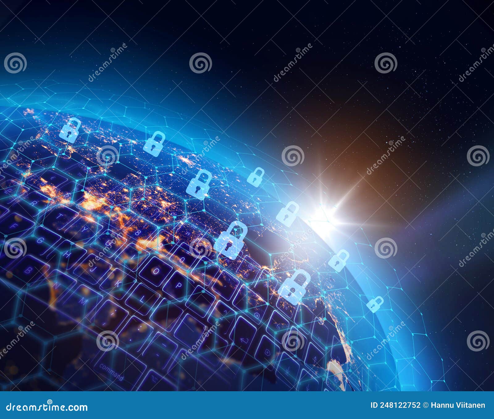 Planet Earth, City Lights, Digital Data Breach Security Network Stock ...