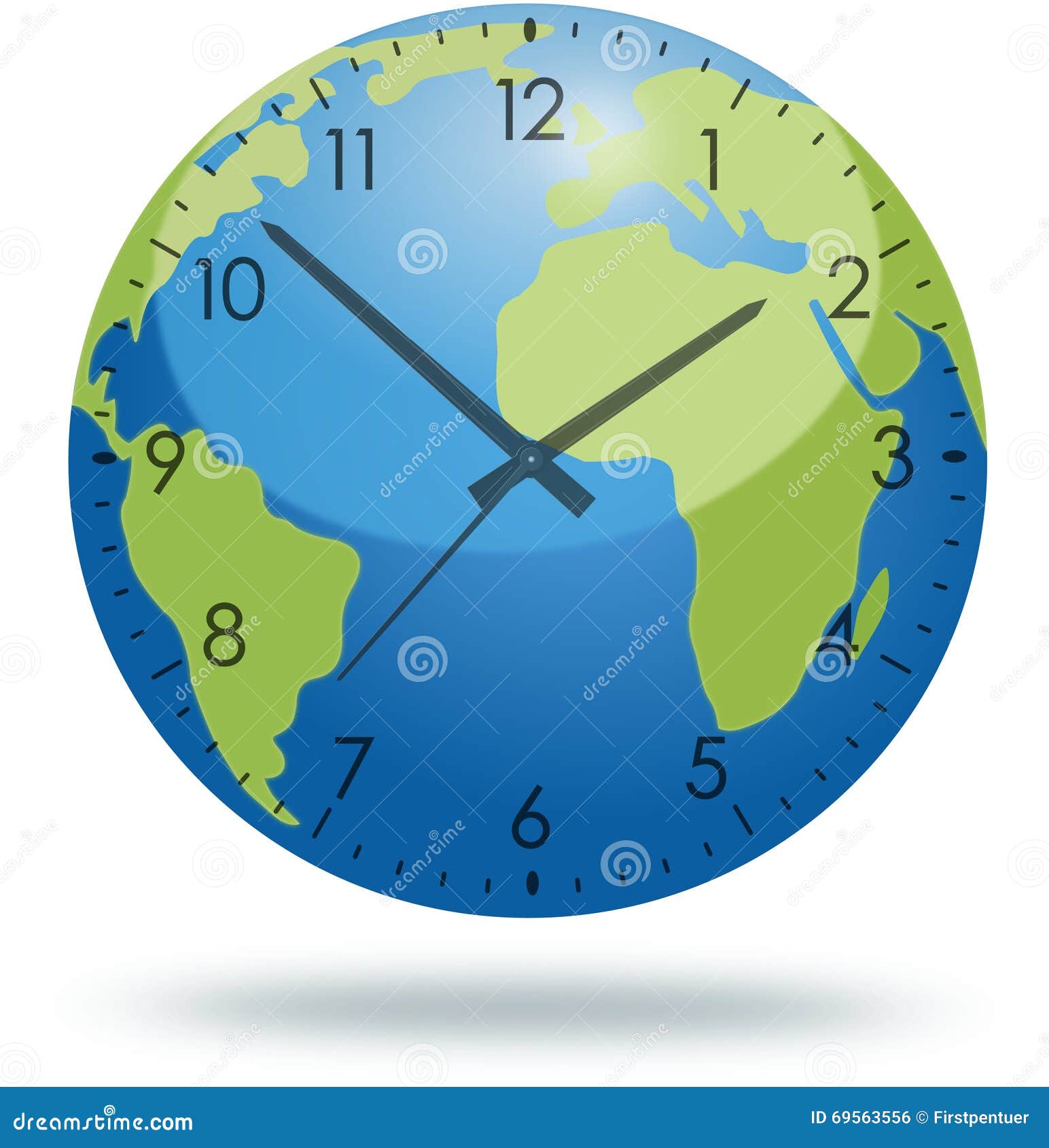Planet Earth with Clock Face Isolated on White Stock Illustration ...