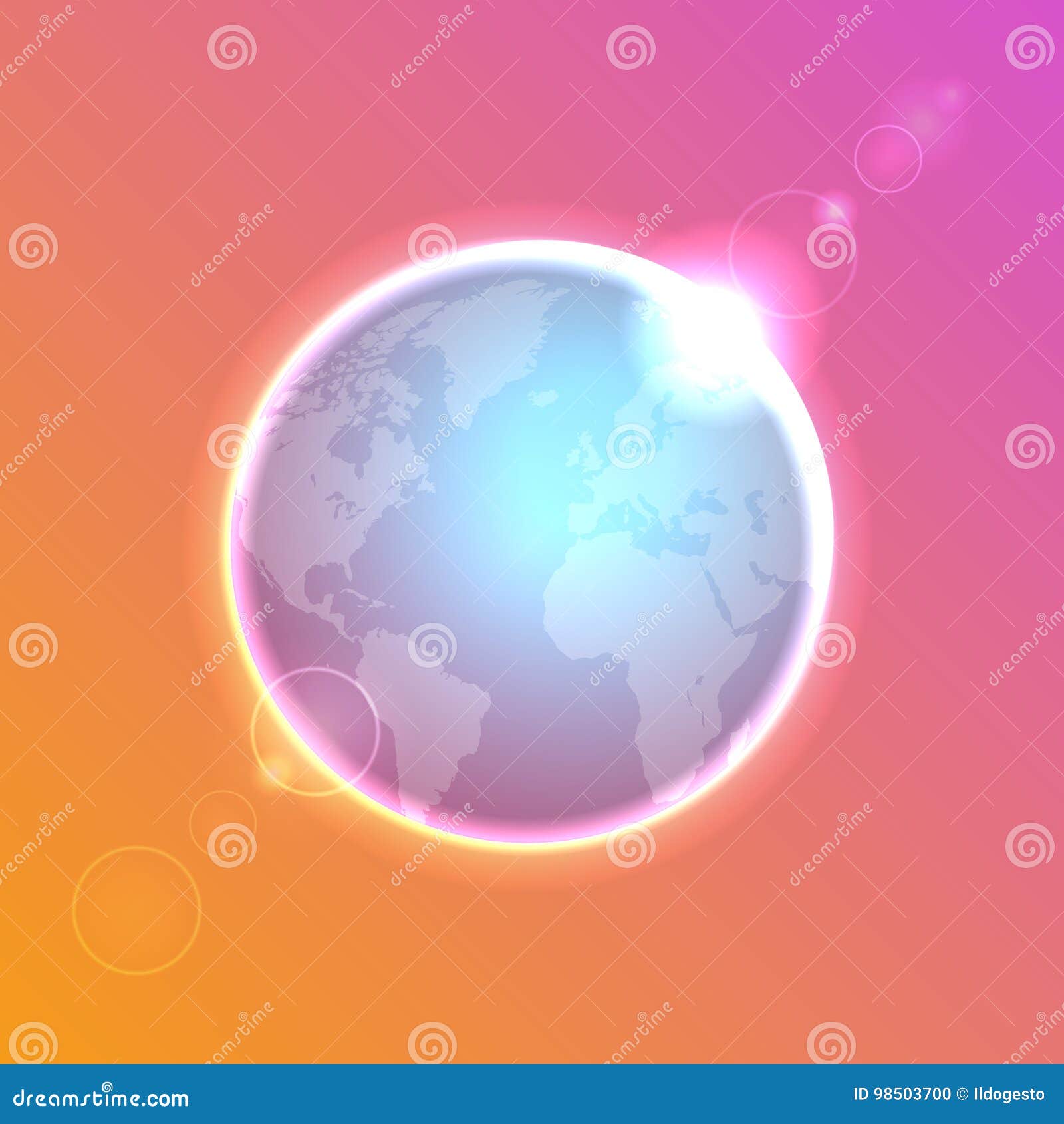Planet Earth on Colorful Defocused Lights Bokeh Background Stock Vector ...