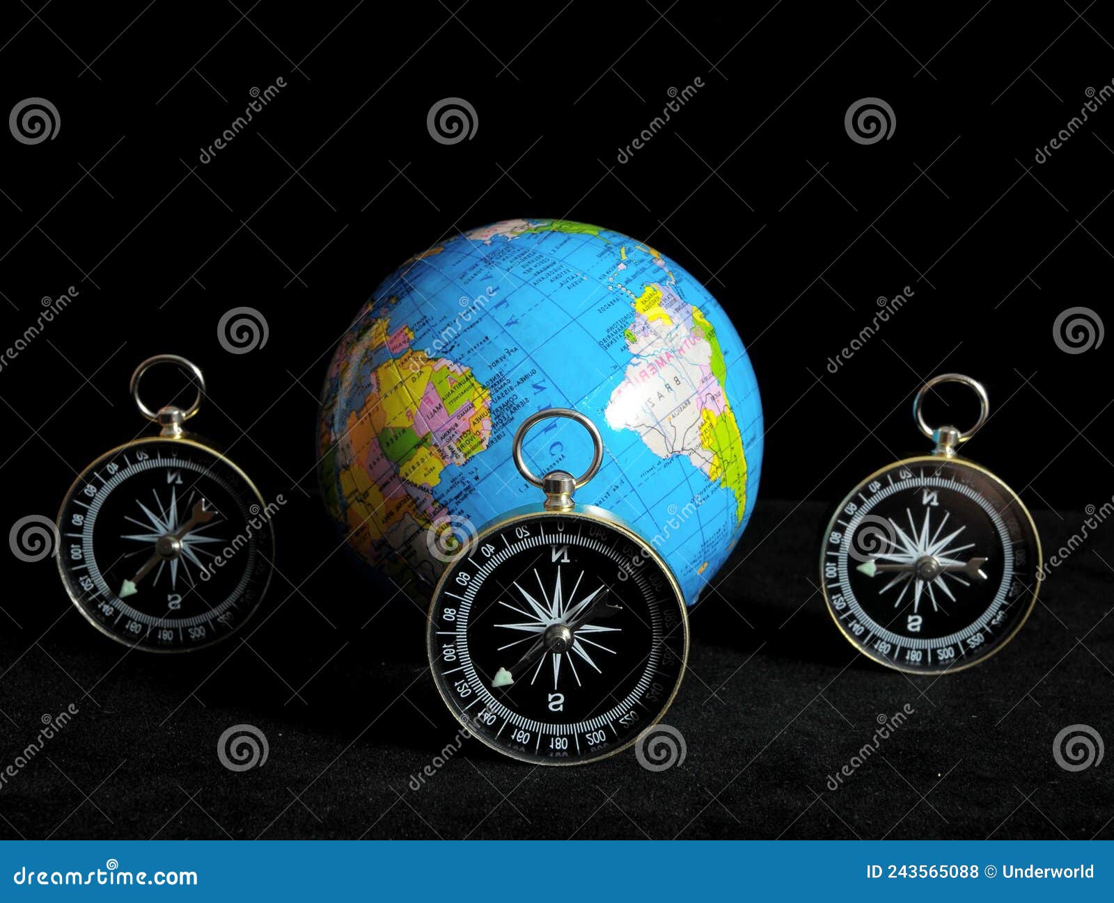 Planet Earth and Compass stock photo. Image of concept - 243565088