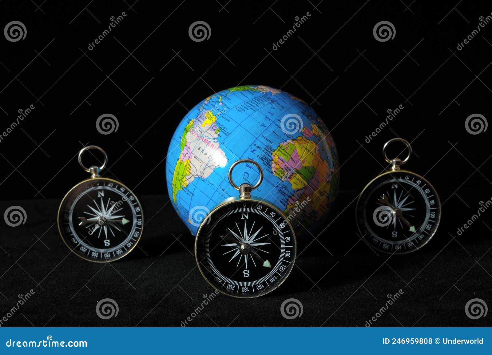 Planet Earth and Compass stock photo. Image of global - 246959808