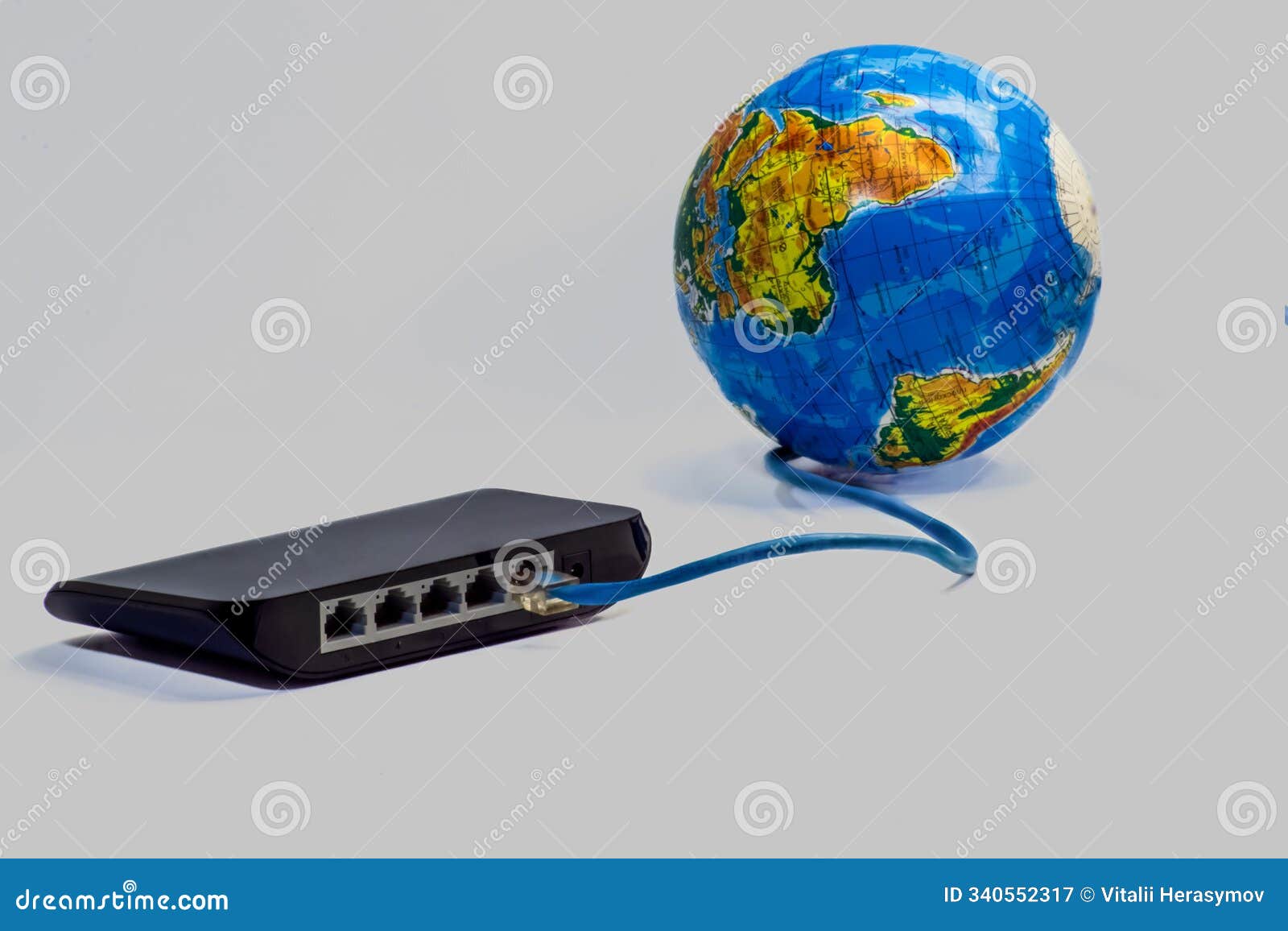 Planet Earth Connected with Ethernet Cable To Router Stock Illustration ...
