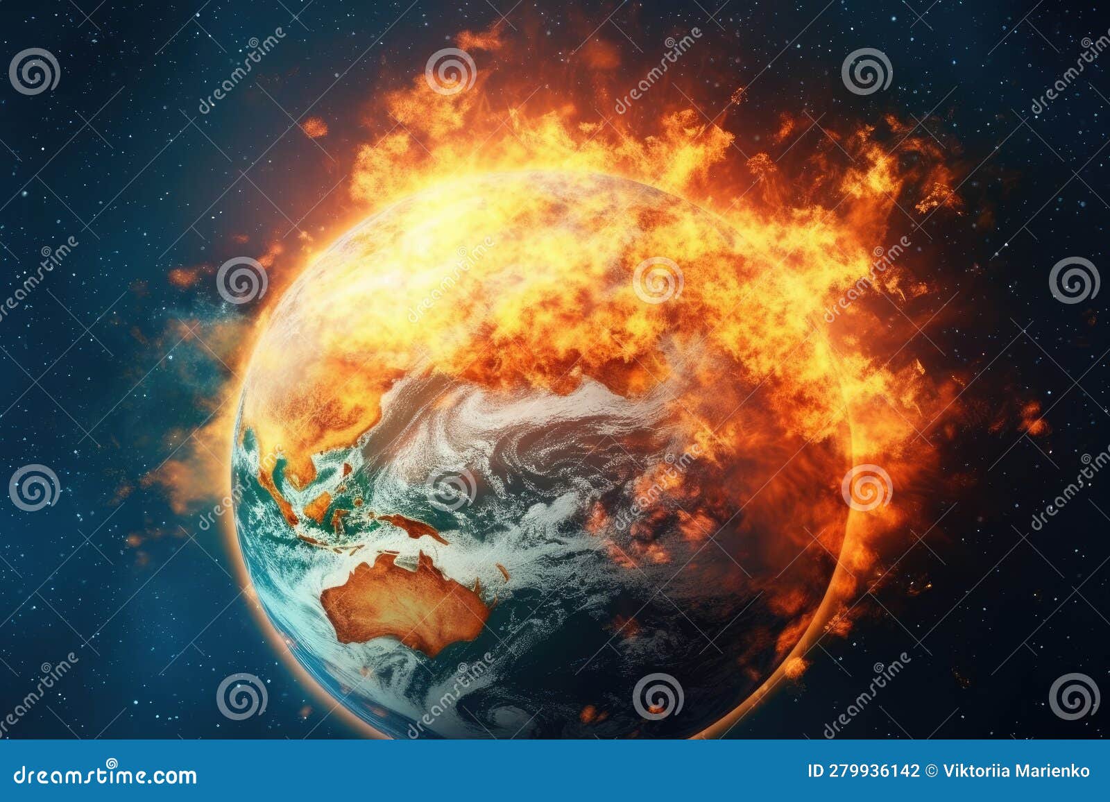 The Planet Earth is Consumed by Blazing Fires, Symbolizing the Concept ...