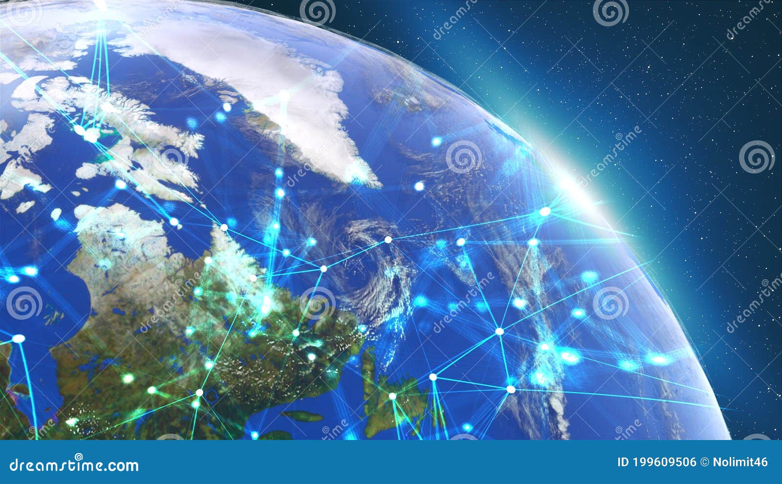 Planet Earth Covered Grid with Thin Lines and Connection Dots. Computer ...