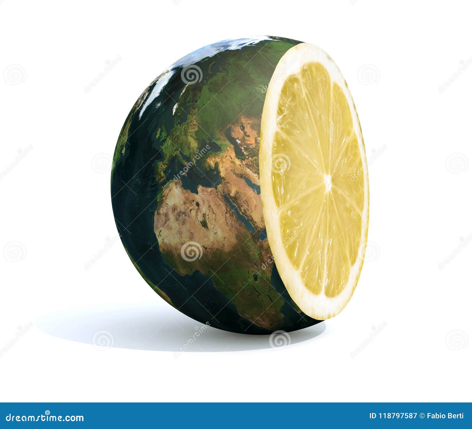 Planet Earth Cut with an Lemon Inside Stock Illustration - Illustration ...