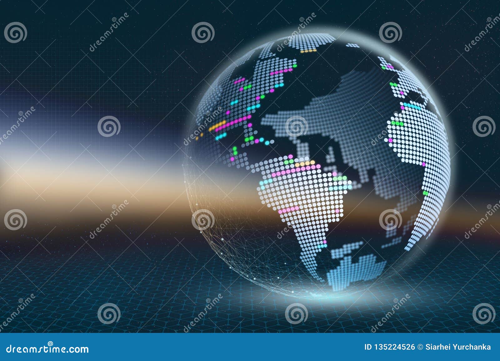 Planet Earth 3D Illustration. Transparent Pixel Map with Luminous ...