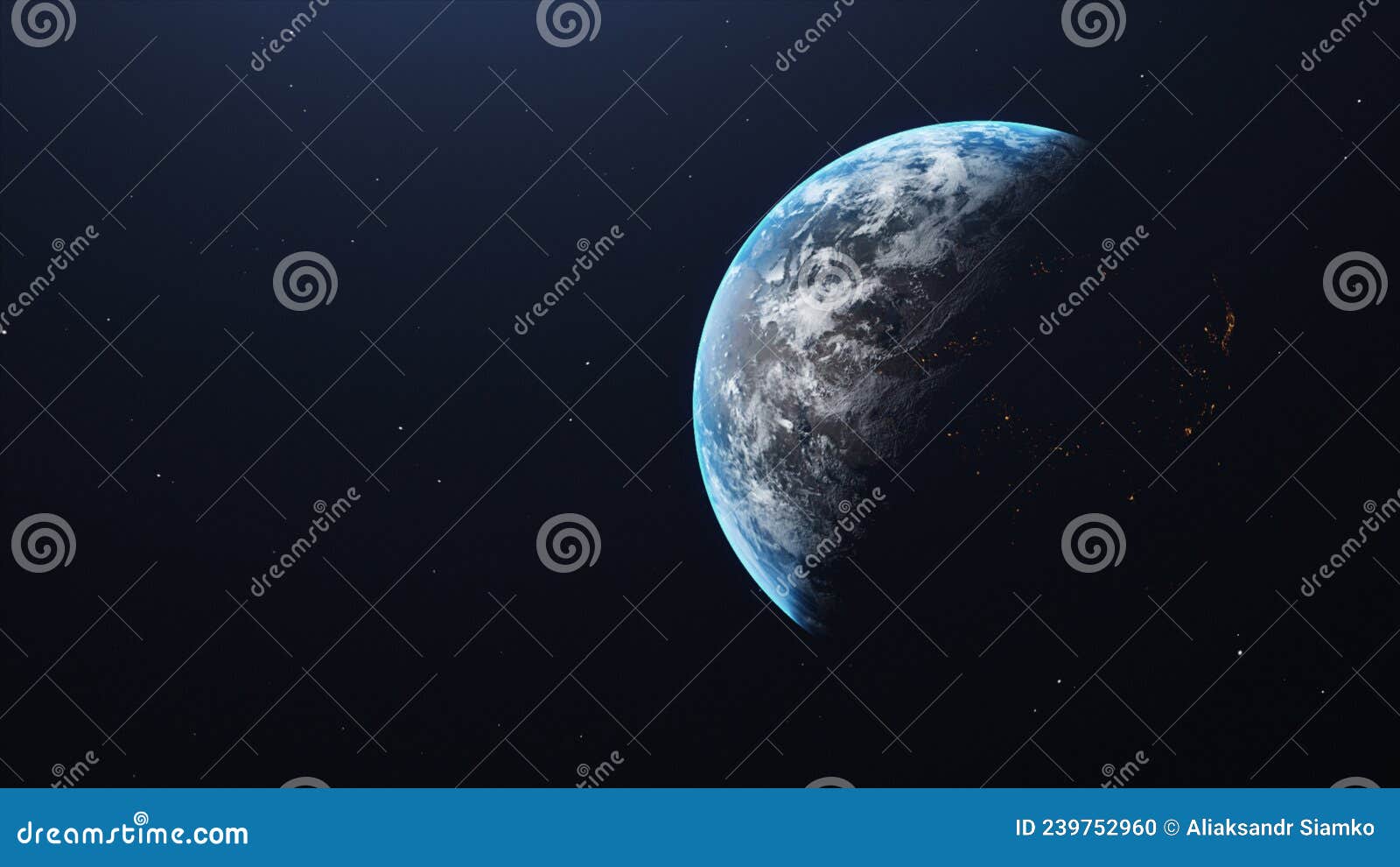 Planet Earth 3d Render, Half Night and Half Day with City Lights Stock ...