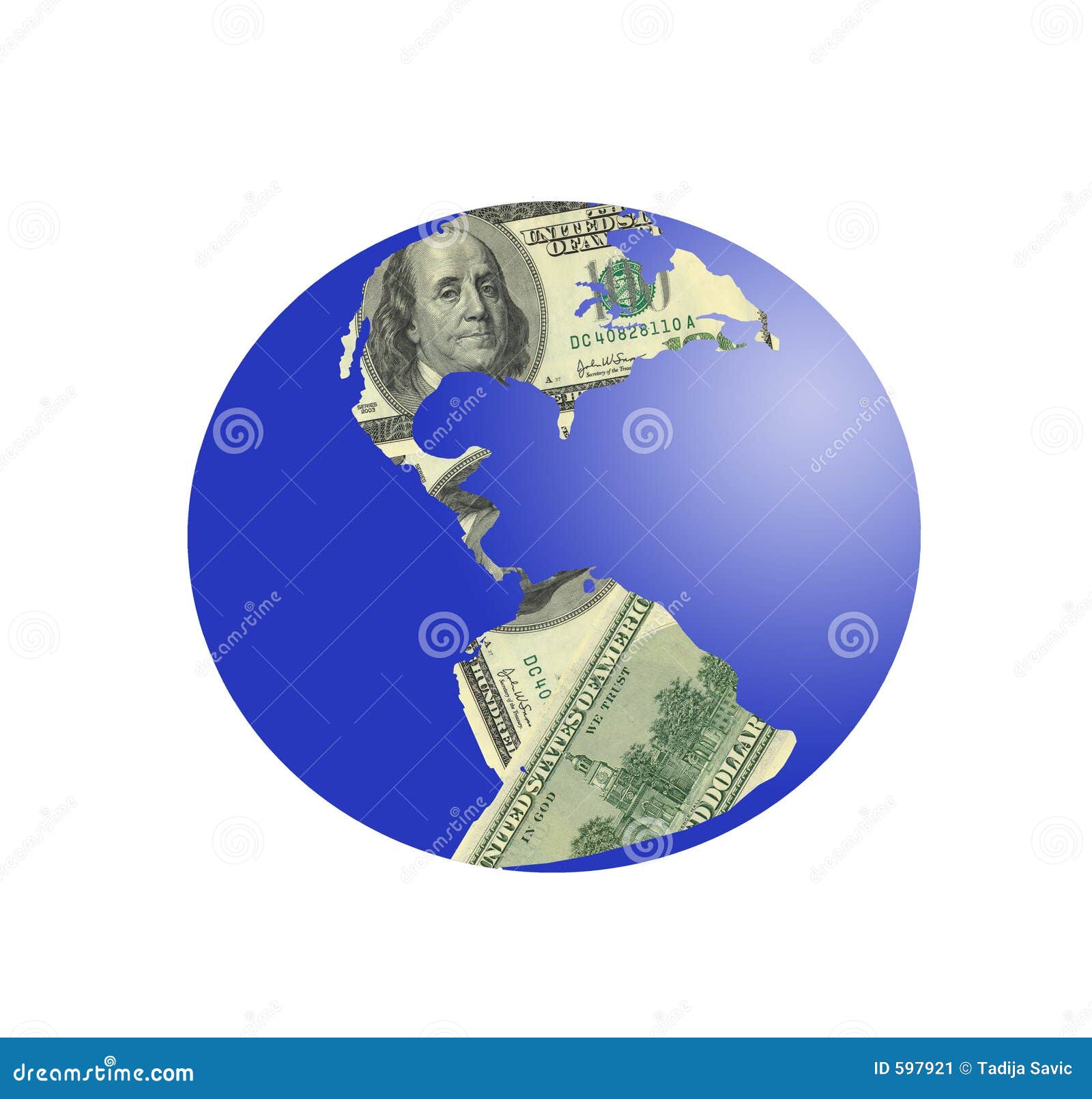 PLanet earth of dollars stock illustration. Illustration of bill - 597921