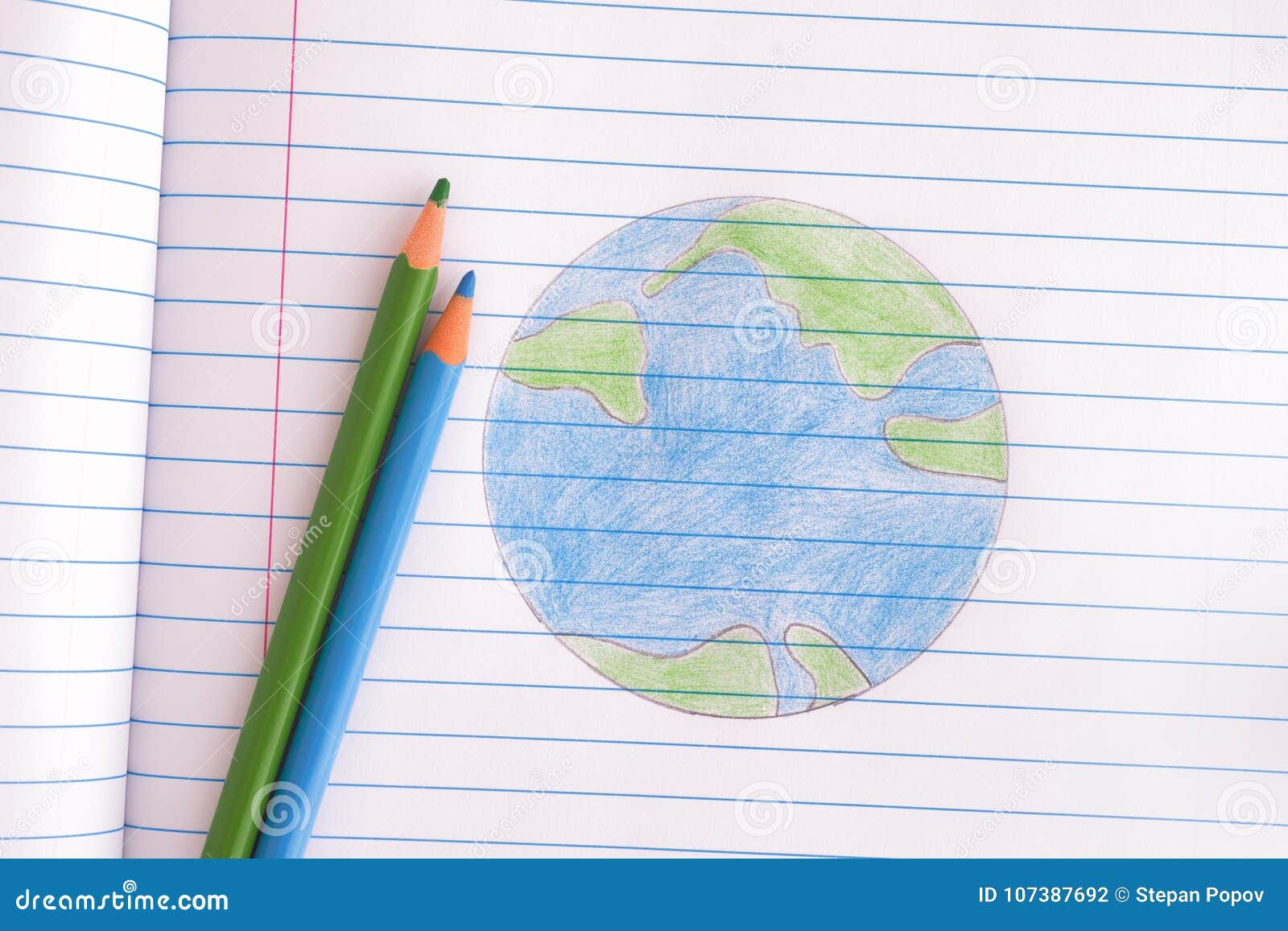 Planet Earth Drawn with Pencils on Notebook Sheet Stock Photo - Image ...