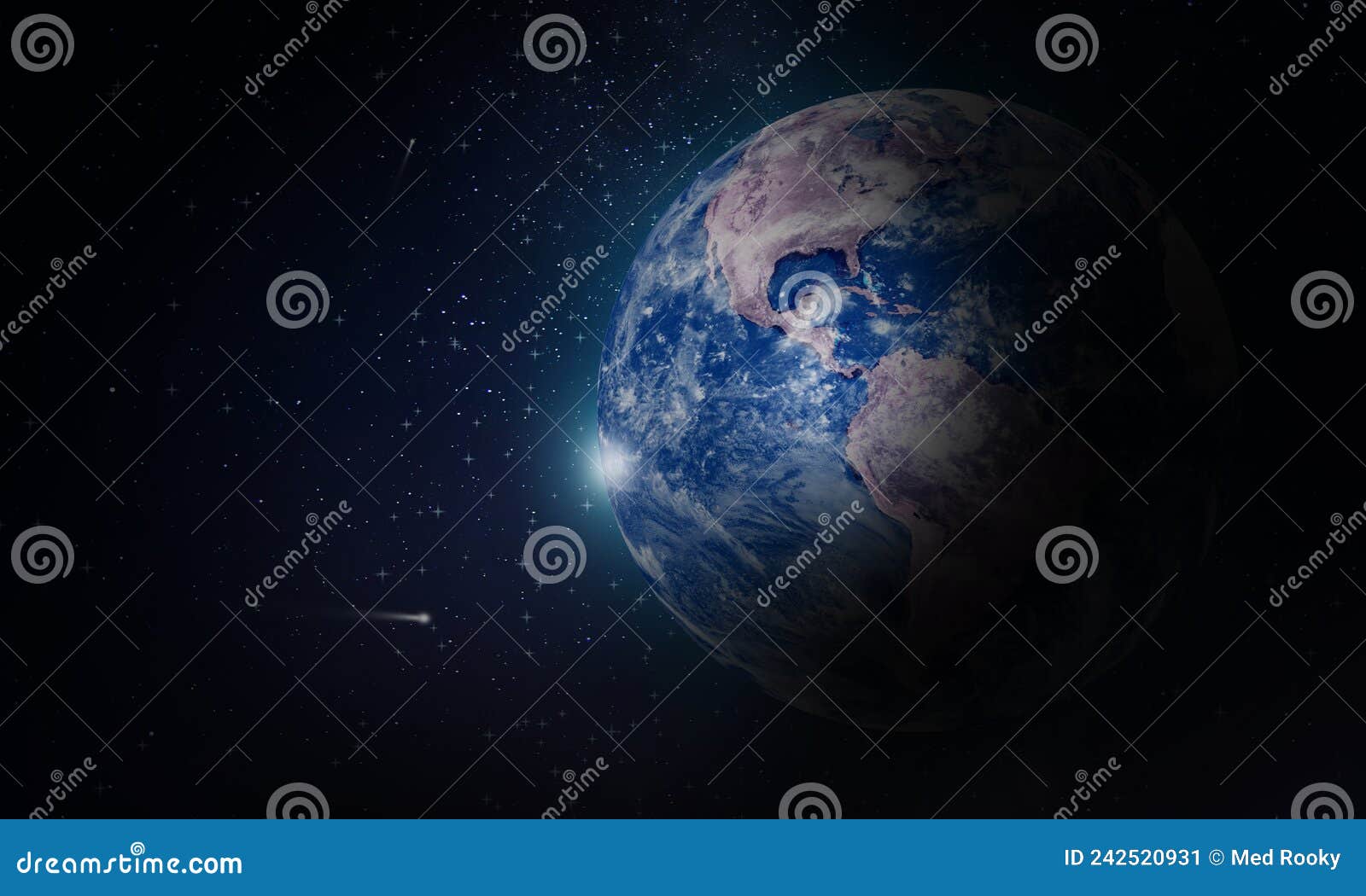 Planet Earth in Endless Universe with Copy Space. Realistic Globe Map ...