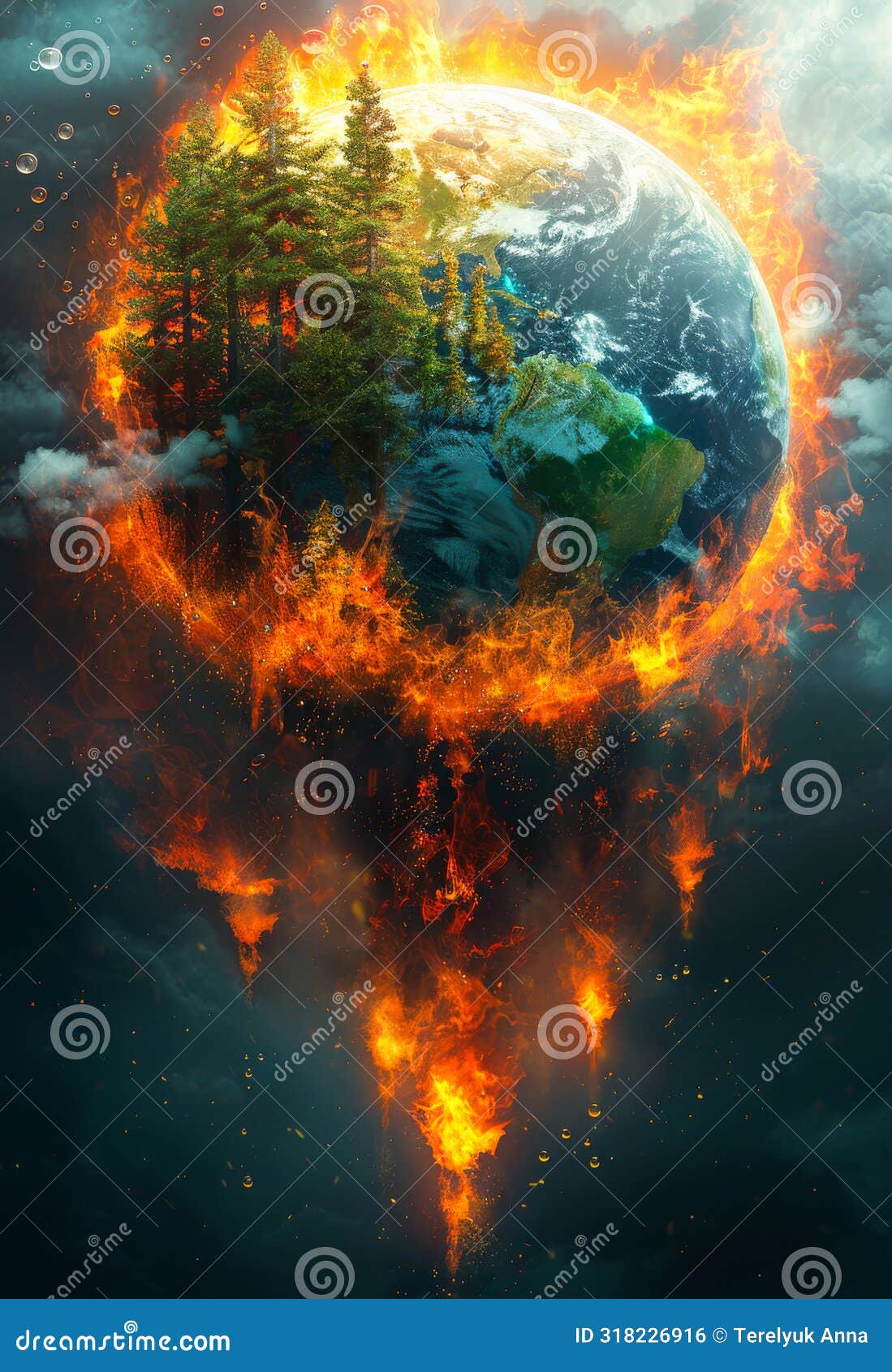 Planet Earth Engulfed in Flames Global Disaster. Ecological Catastrophe ...