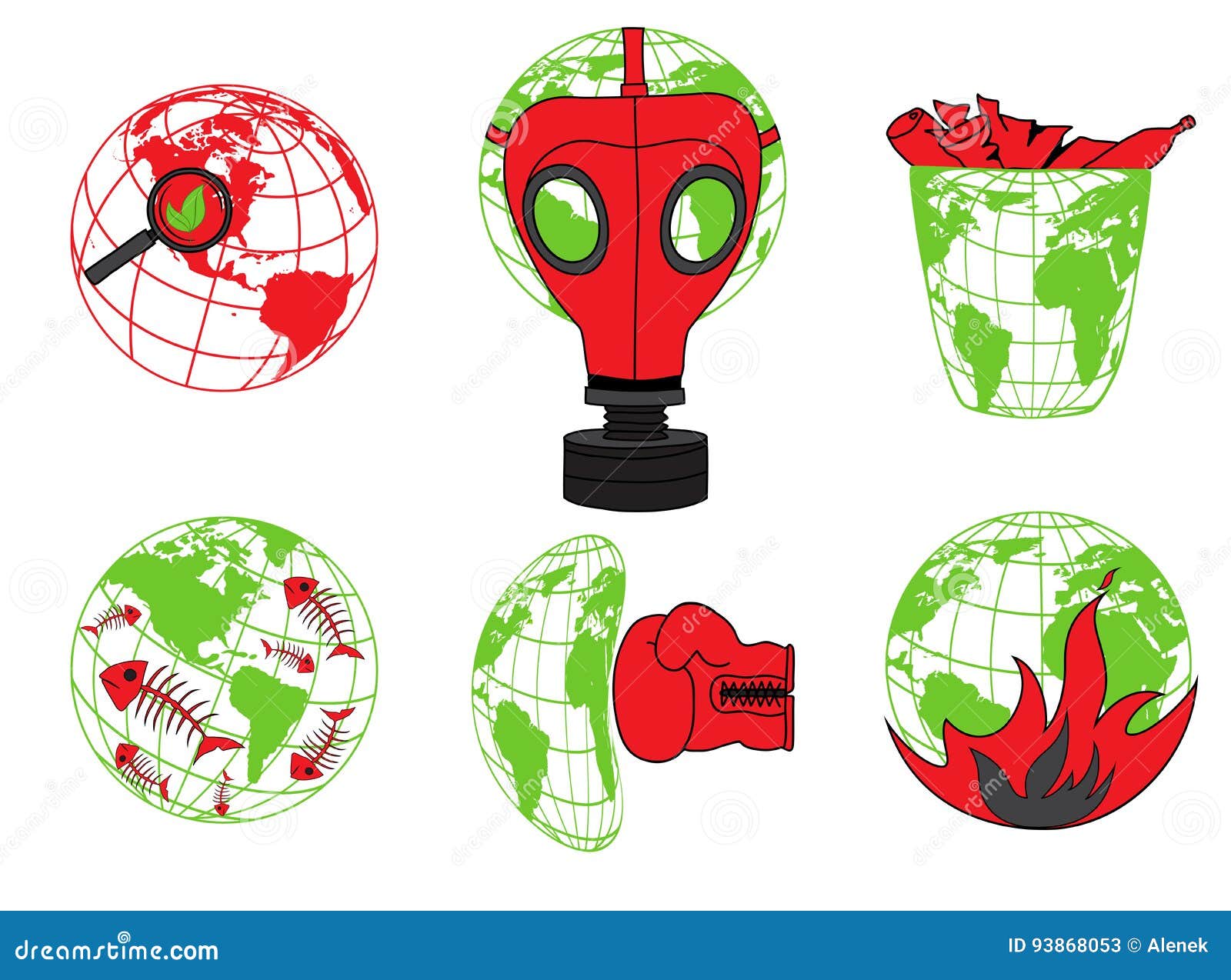 Planet Earth, Environmental Pollution, Global Disaster, Ecology Icons ...