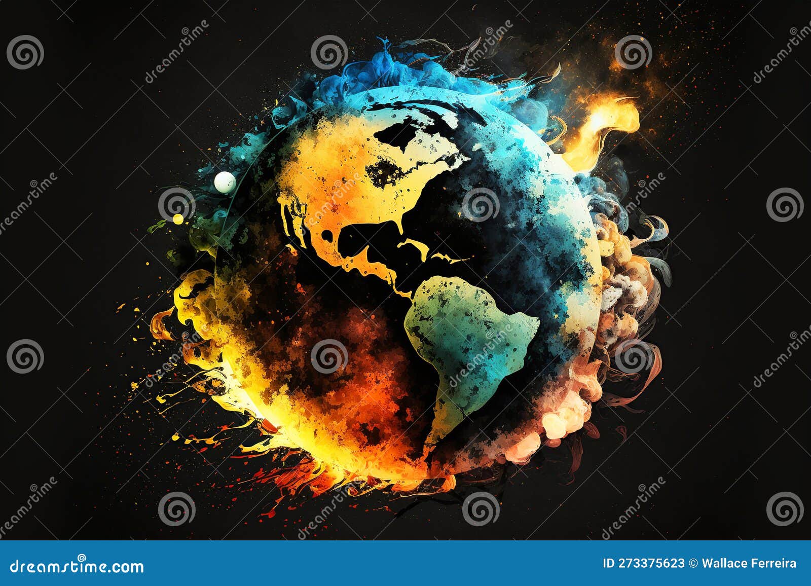 Planet Earth Exploding with Colors and Paint Flying on Dark Background ...