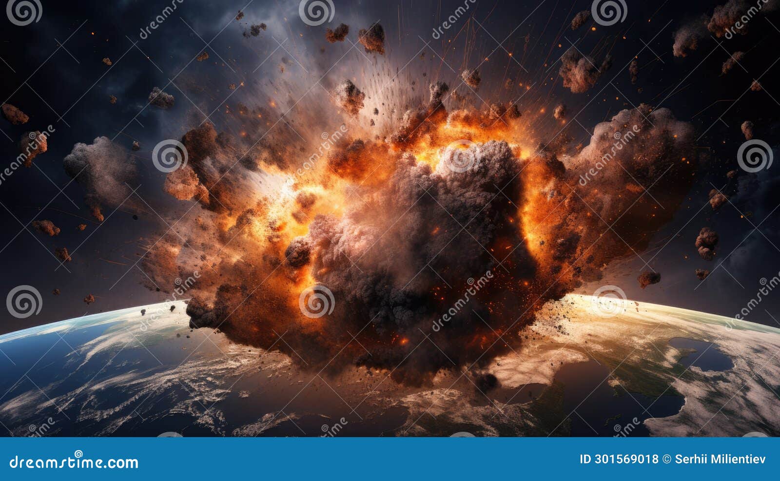 Planet Earth Exploding from Nuclear Blast. Explosion of Atomic Bomb ...