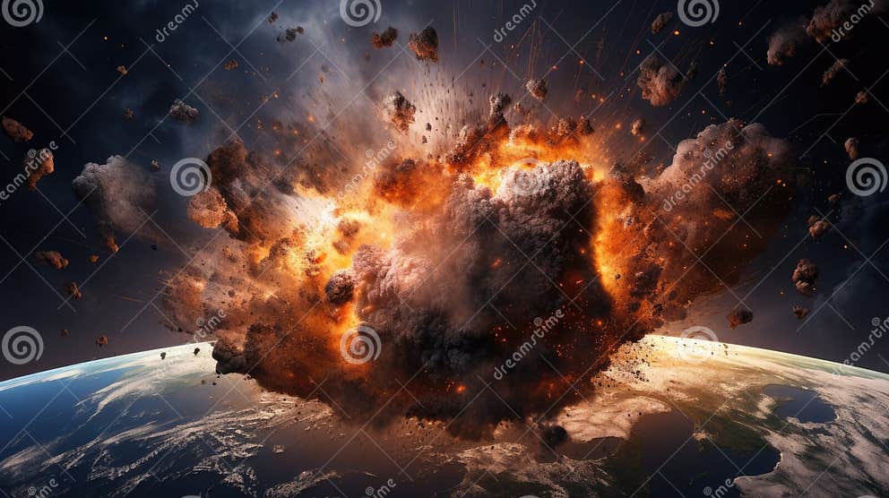 Planet Earth Exploding from Nuclear Blast. Explosion of Atomic Bomb ...